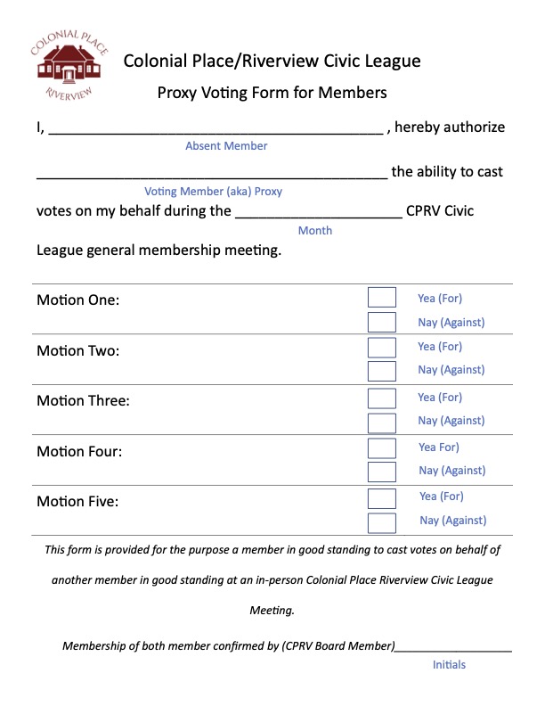 Proxy Voting – Colonial Place & Riverview Civic League